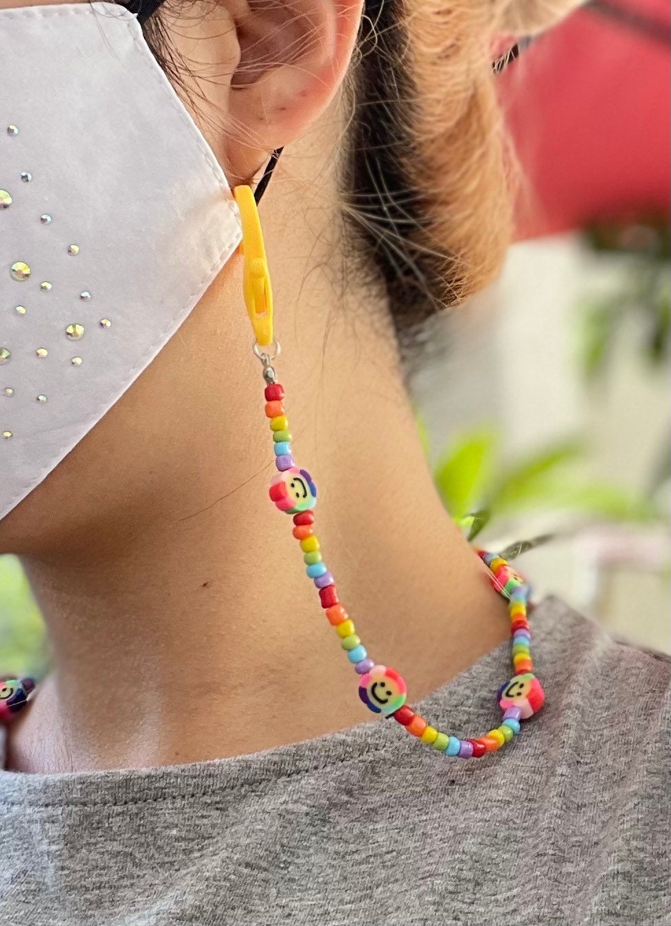 Y2K mask chain mask lanyard happy face beaded colorful mask | Etsy