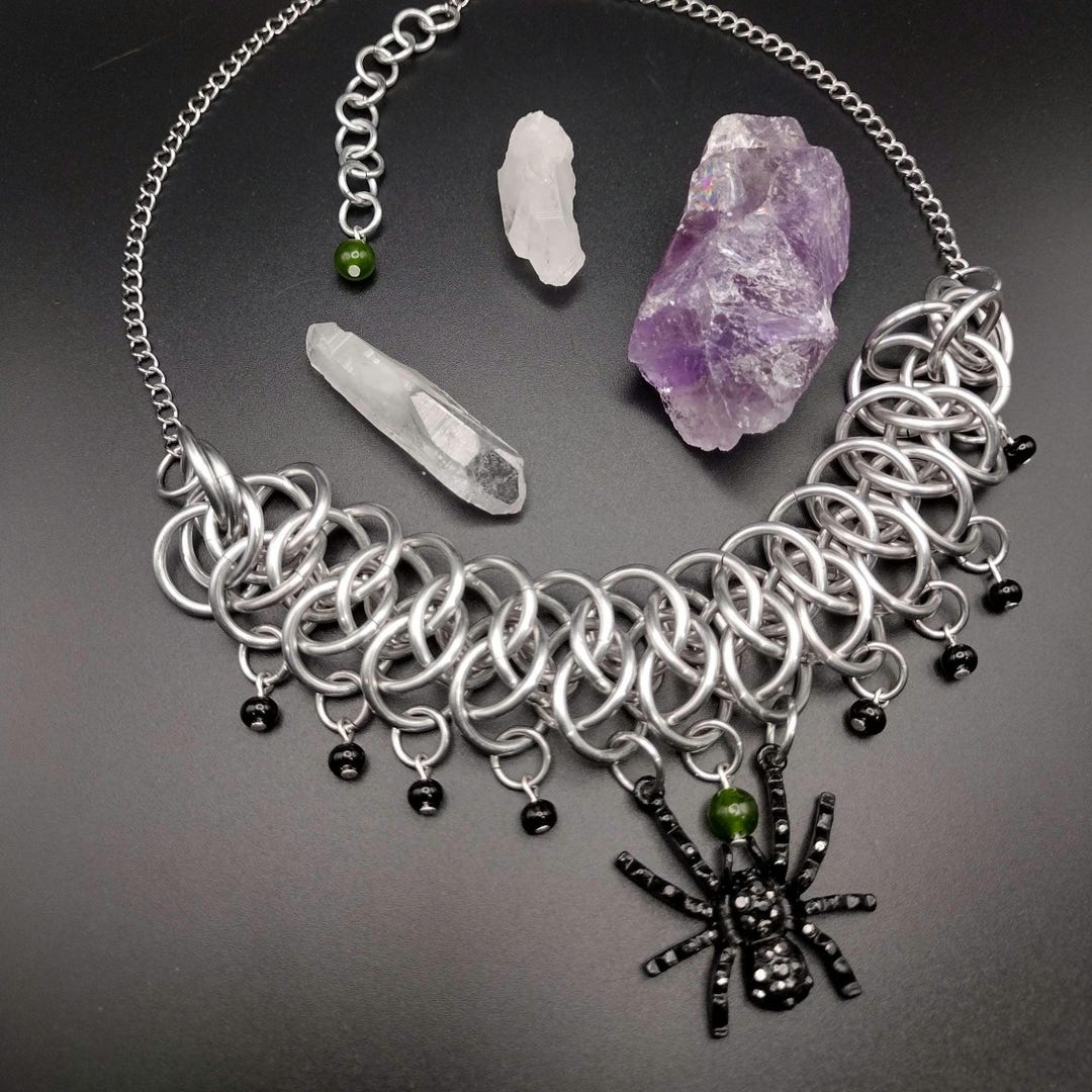 Gothic Spider Choker, Arkham Chainmail Choker, Halloween Jewelry - Etsy