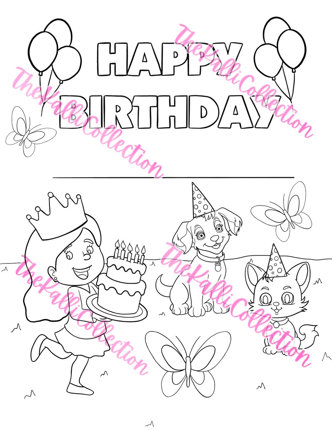 Happy Birthday Coloring Page- Girl Theme - Etsy
