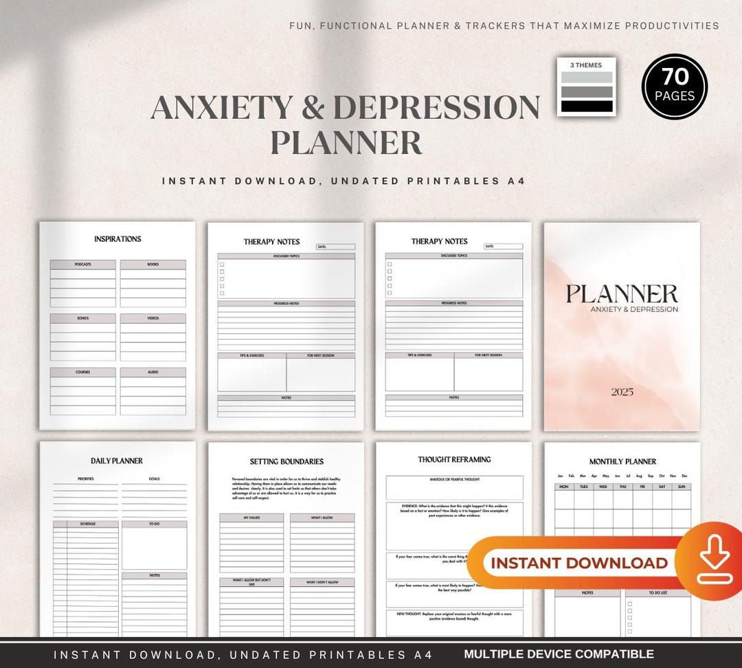 Anxiety & Depression Workbook Journal, Self-help Planner, Mental Health ...