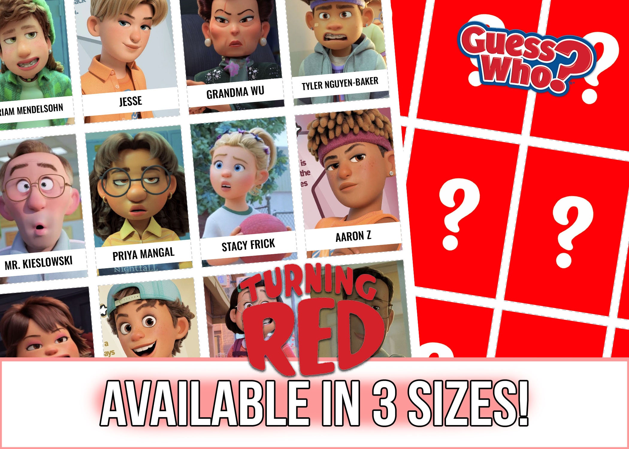 Guess Who Turning Red Game Insert Cards | Printable Guess Who | Digital ...