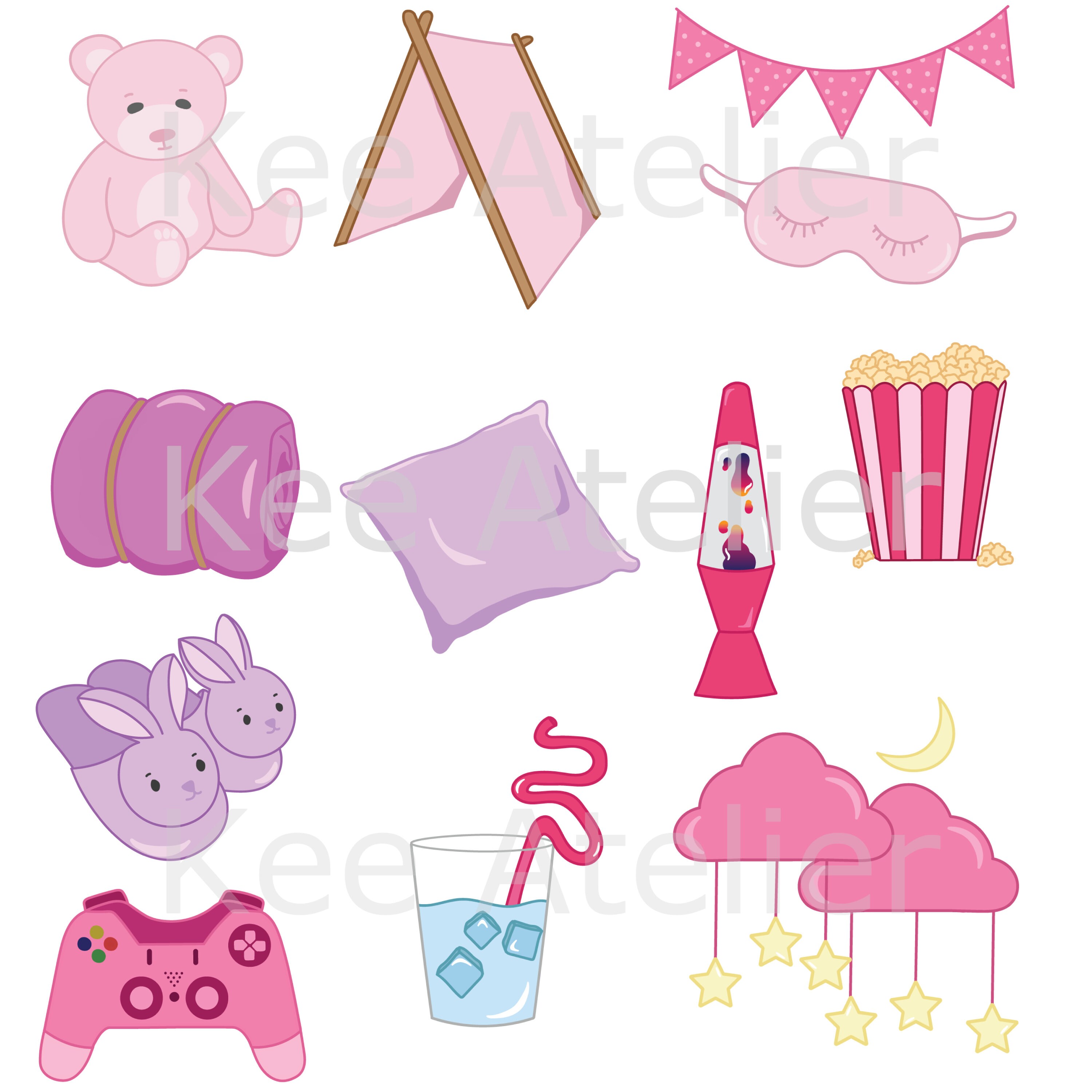 Sleepover Clipart Set: 48 PNG Icons, Transparent Backgrounds (digital ...