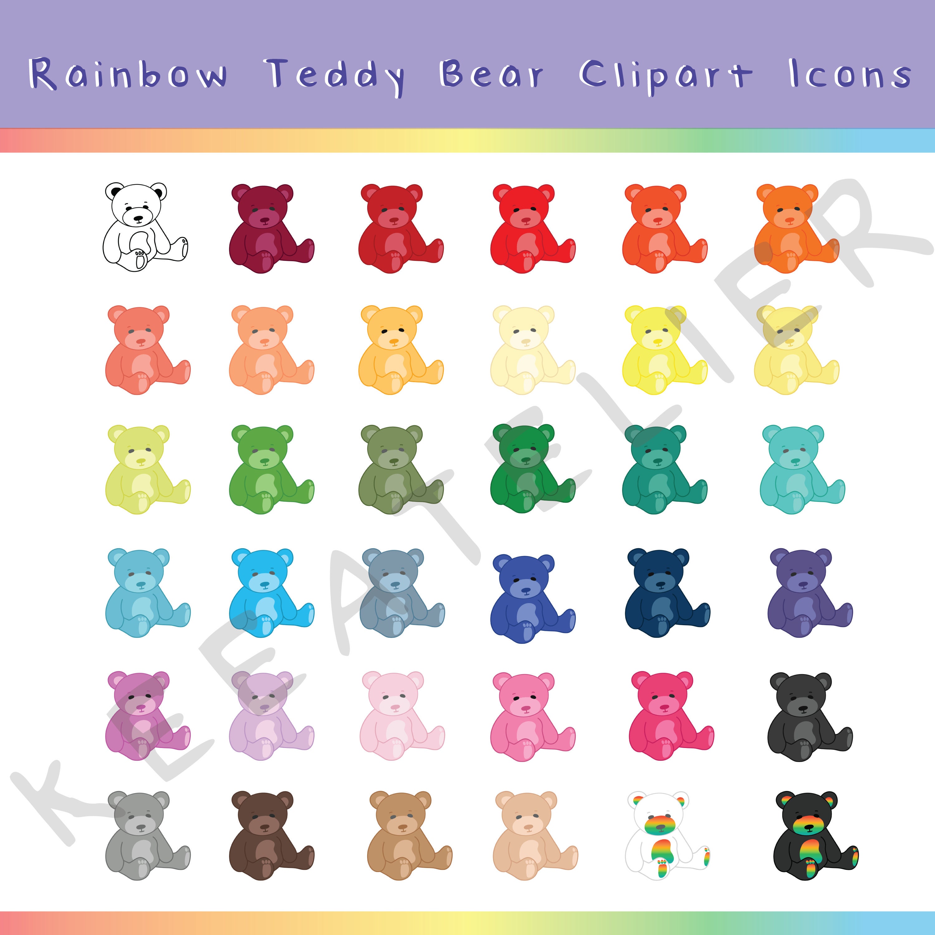 Teddy Bear Clipart Icons | 36 Colorful Rainbow Bears | Education ...