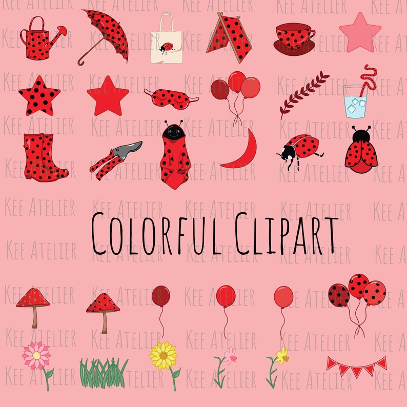 Ladybug Garden Clipart, Spring Ladybug Themed Party Clipart, Ladybug ...