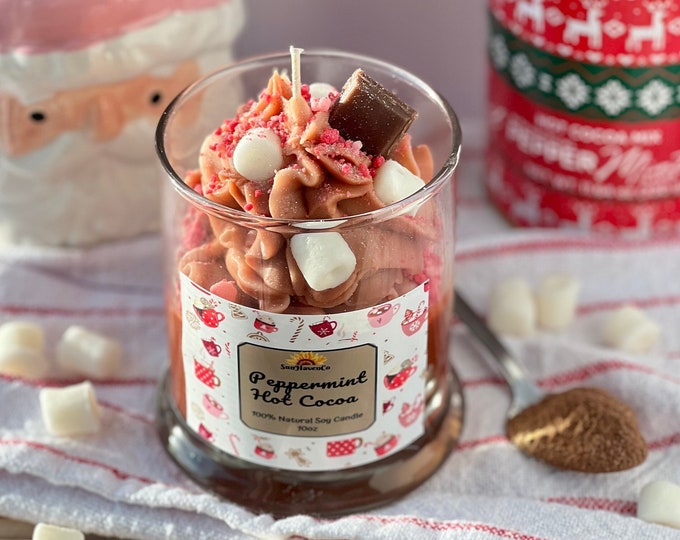 Peppermint Hot Cocoa Candle. Christmas Dessert Candle. Winter Home ...
