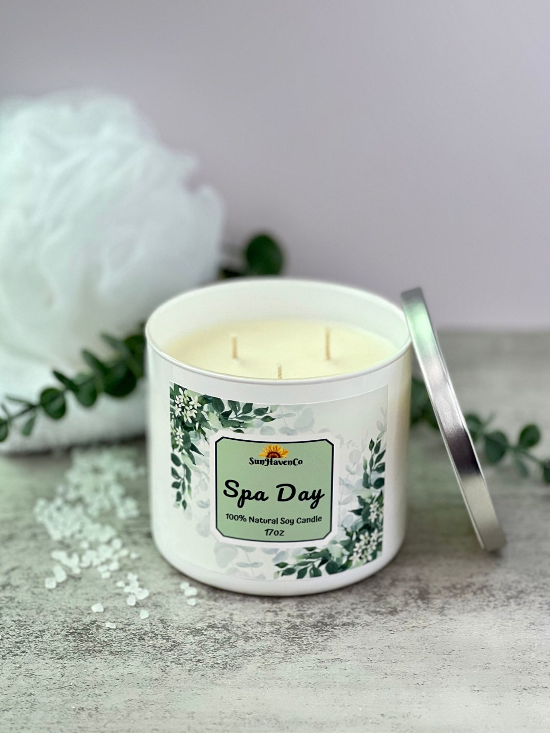 Spa Day Natural Soy Candle, Fresh Relaxing Candle, Large Home Candle ...