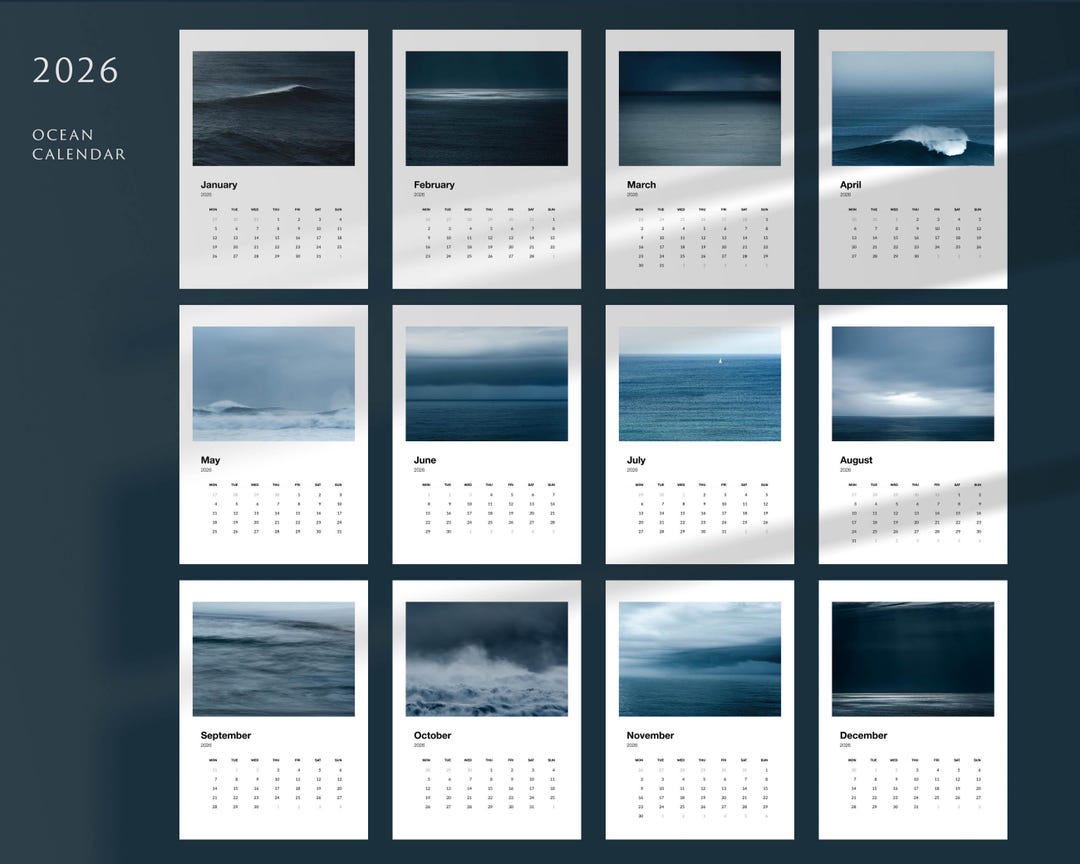 2026 Ocean Calendar Printable – Minimalist Seascape Photography Wall ...
