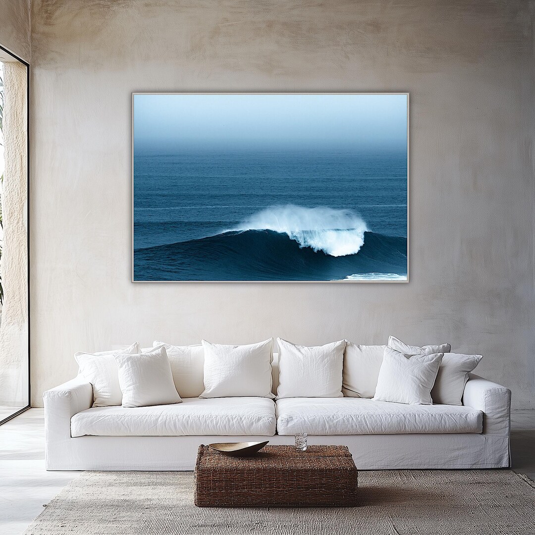 Blue Nazaré Wave Print: Minimalist Coastal Photography (digital ...