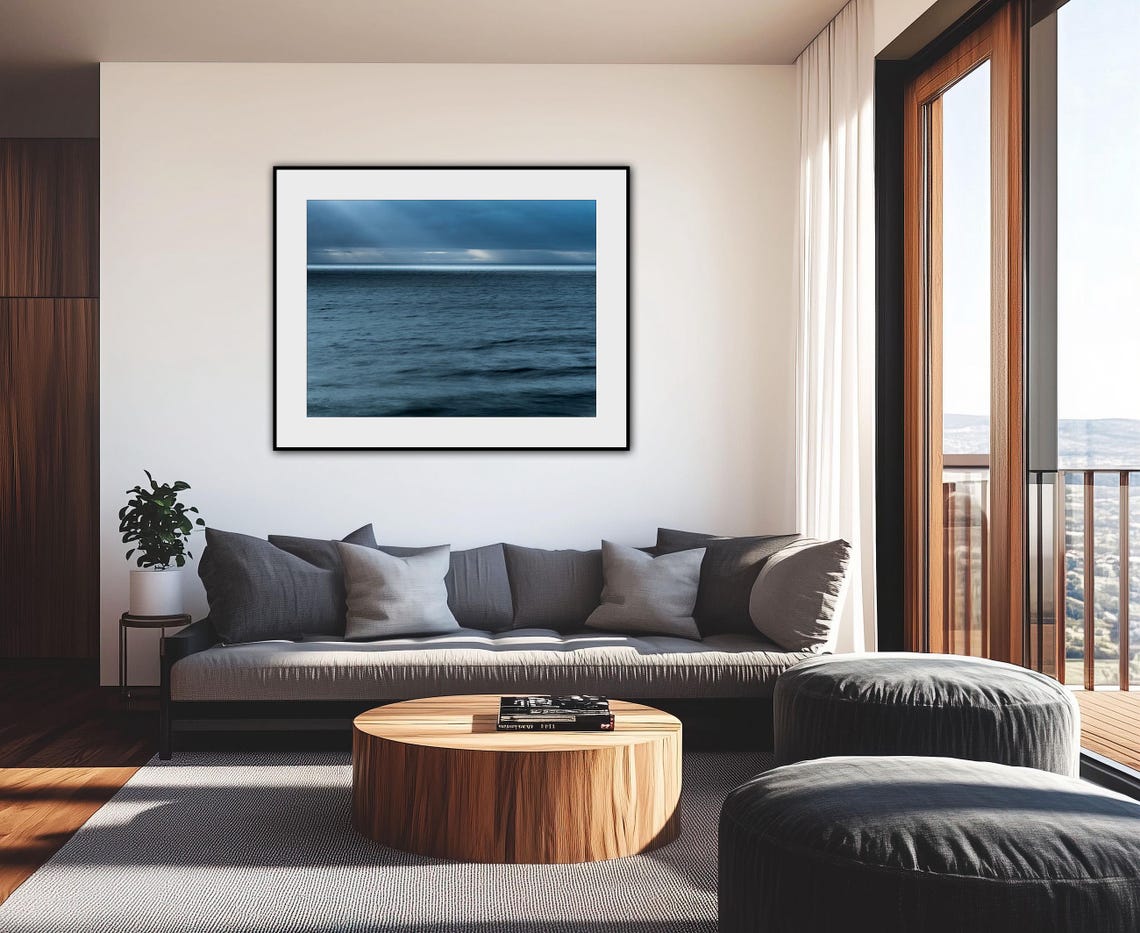 Ocean Sun, Blue Ocean Print, Sun Rays, Nazare, Portugal, Minimalist Art ...