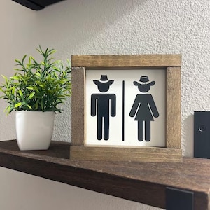 Restroom Sign, Cowboy Sign, Cowgirl Sign, Western Bathroom Sign ...