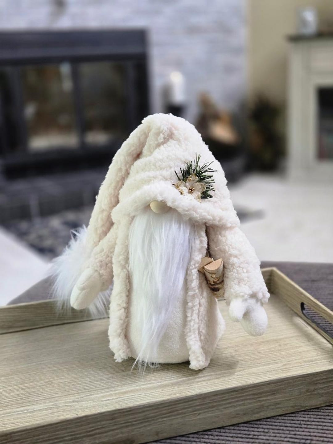 Handmade Ivory Gnome With Sherpa Coat: Home Decor Gift - Etsy