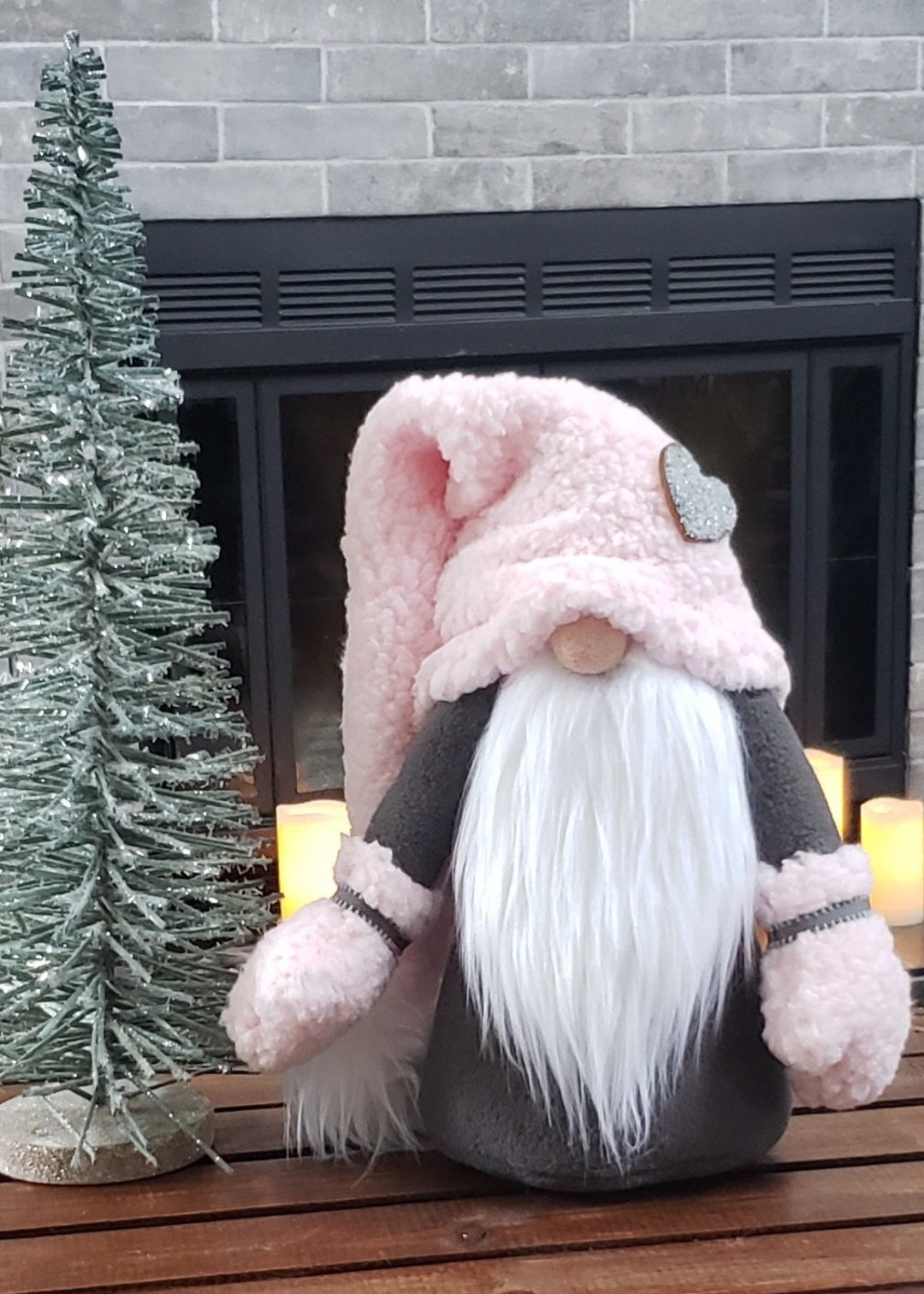 Handmade Pink & Gray Gnome With Crystal Heart - Winter Decor Gift - Etsy
