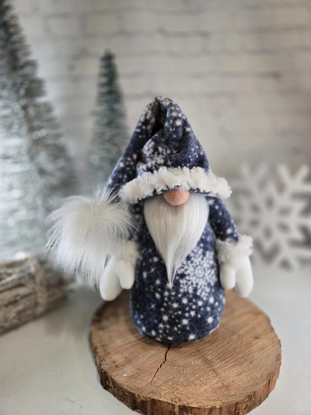 Handmade Midnight Snow Gnome: Winter Decor With Fluffy Beard - Etsy