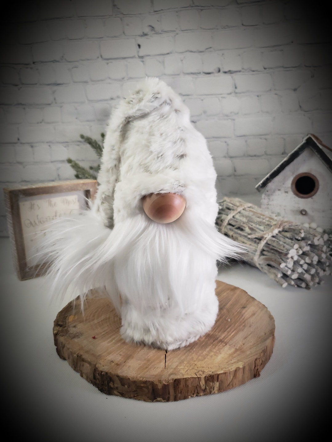 Handmade Gnome. Soft White and Tan Fur Gnome for Winter, Gifts ...