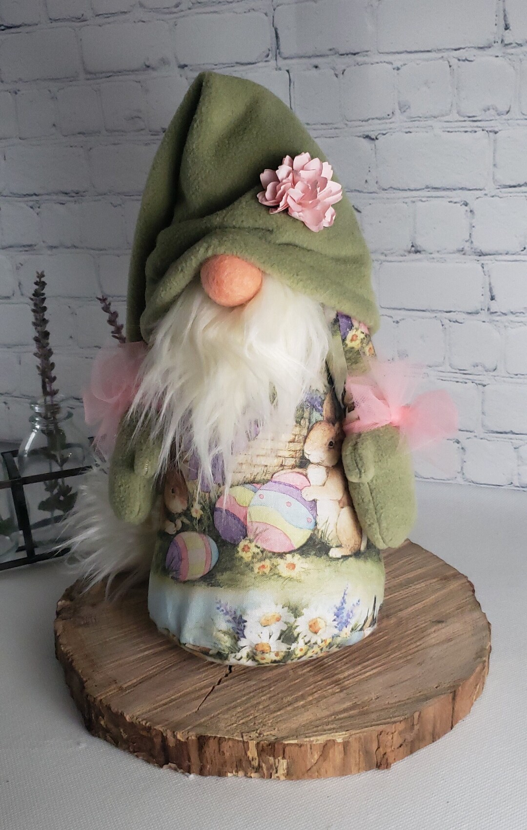 Easter Pink and Green Spring Gnome With Easter Print Fabric is a ...