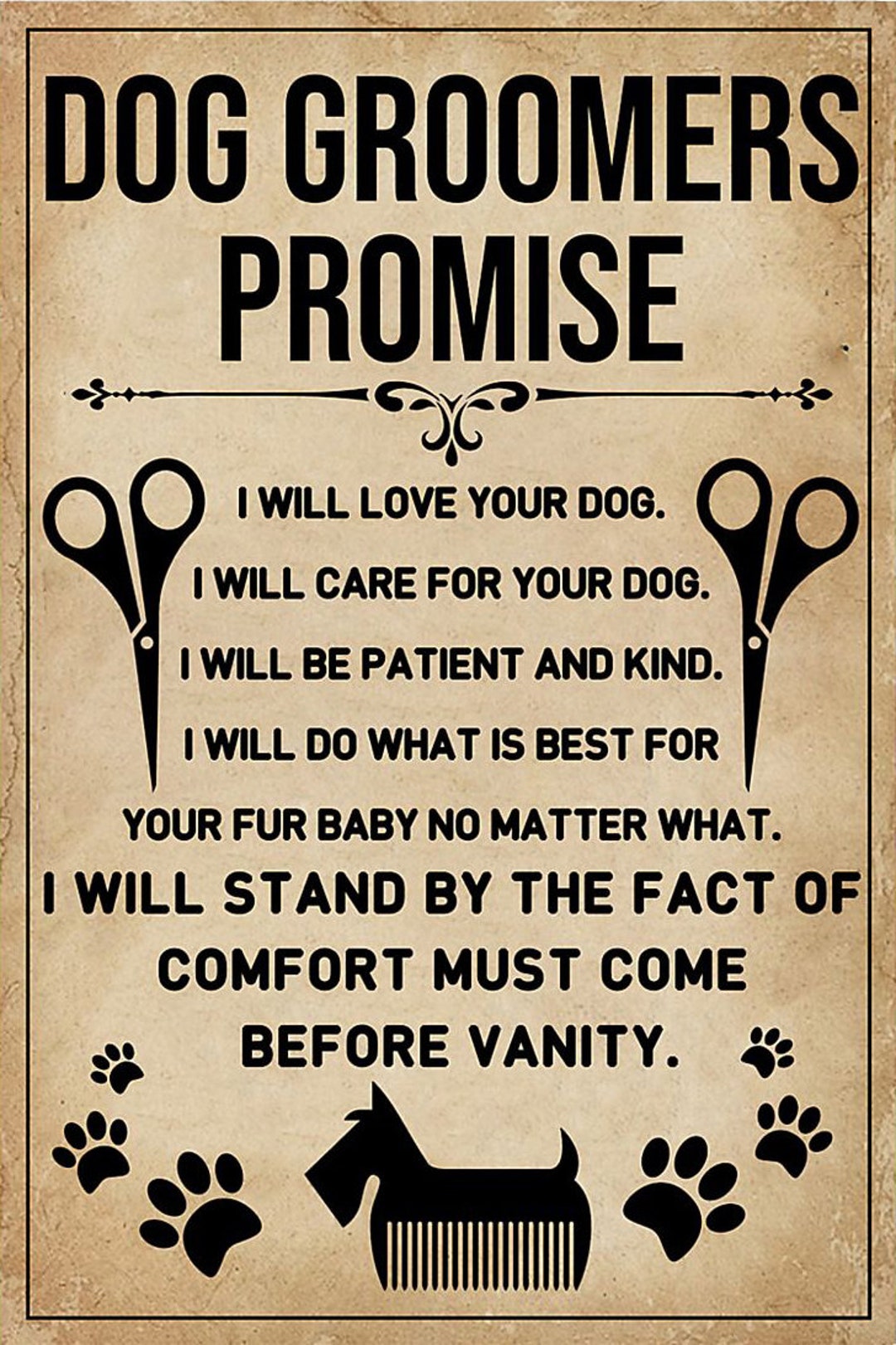 Dog Groomers Promise Poster I Will Love Your Dog I Will Care - Etsy