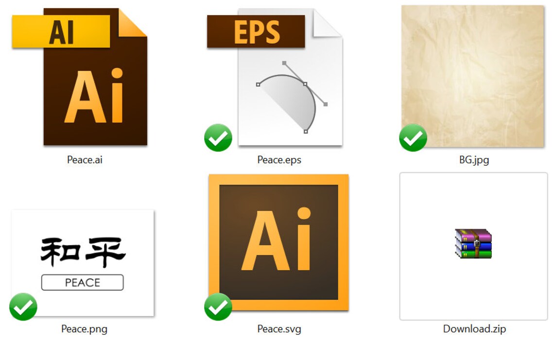 Chinese Characters: Peace Peaceful- SVG EPS Ai PNG Vector Files ...