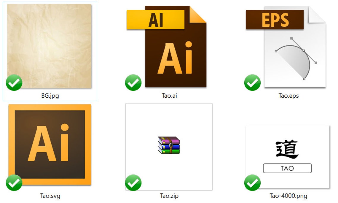 Chinese Characters: Tao Taoism Principle - SVG EPS Ai PNG Vector Files ...