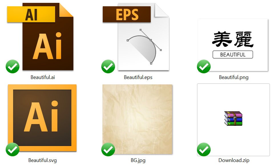 Chinese Characters: Beautiful Pretty - SVG EPS Ai PNG Vector Files ...