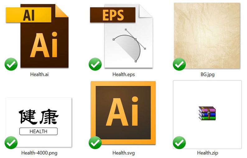 Chinese Characters: Health Healthy - SVG EPS Ai PNG Vector Files ...
