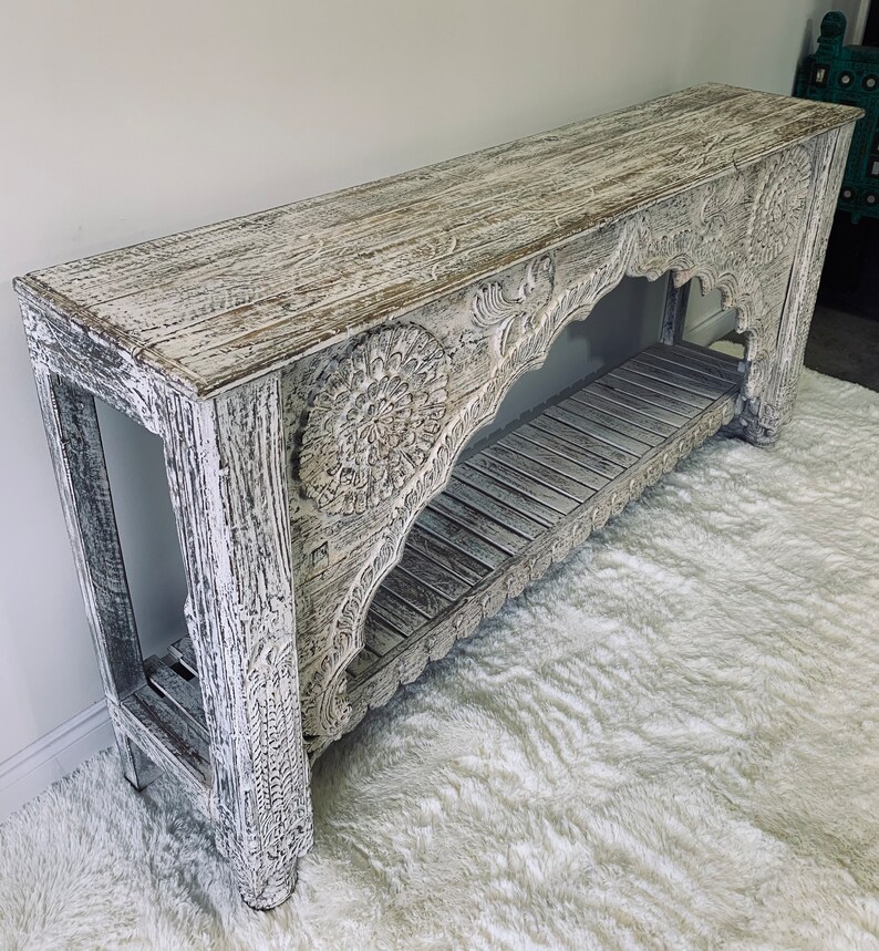 Vintage Rustic Indian Console Hand Carved Solid Wood Entry - Etsy