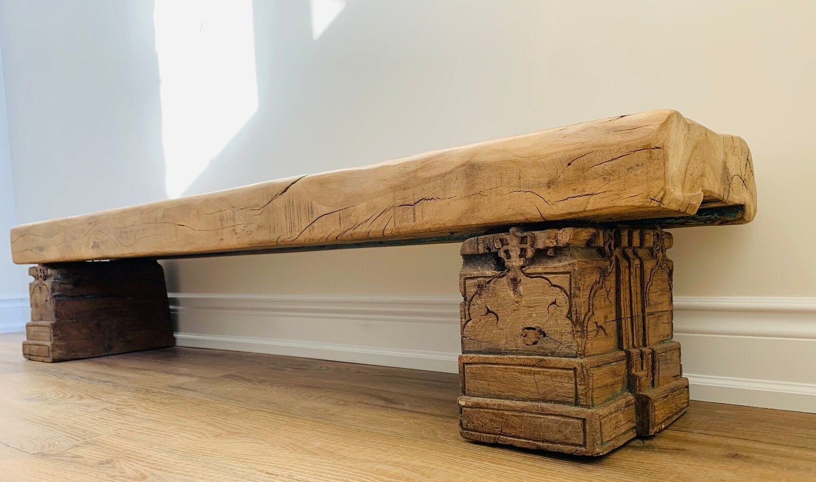 Vintage Rustic Indian Primitive Solid Wood Teak Bench Meditation Altar ...