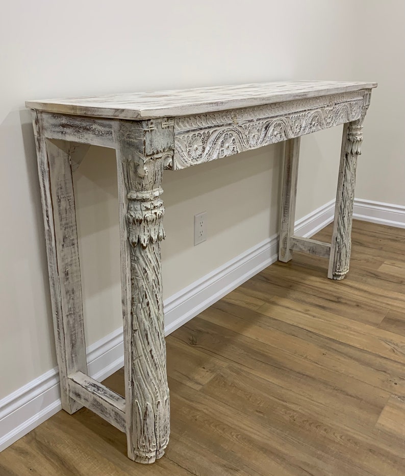 Vintage Rustic Indian Console Hand Carved Solid Wood Entry Table - Etsy