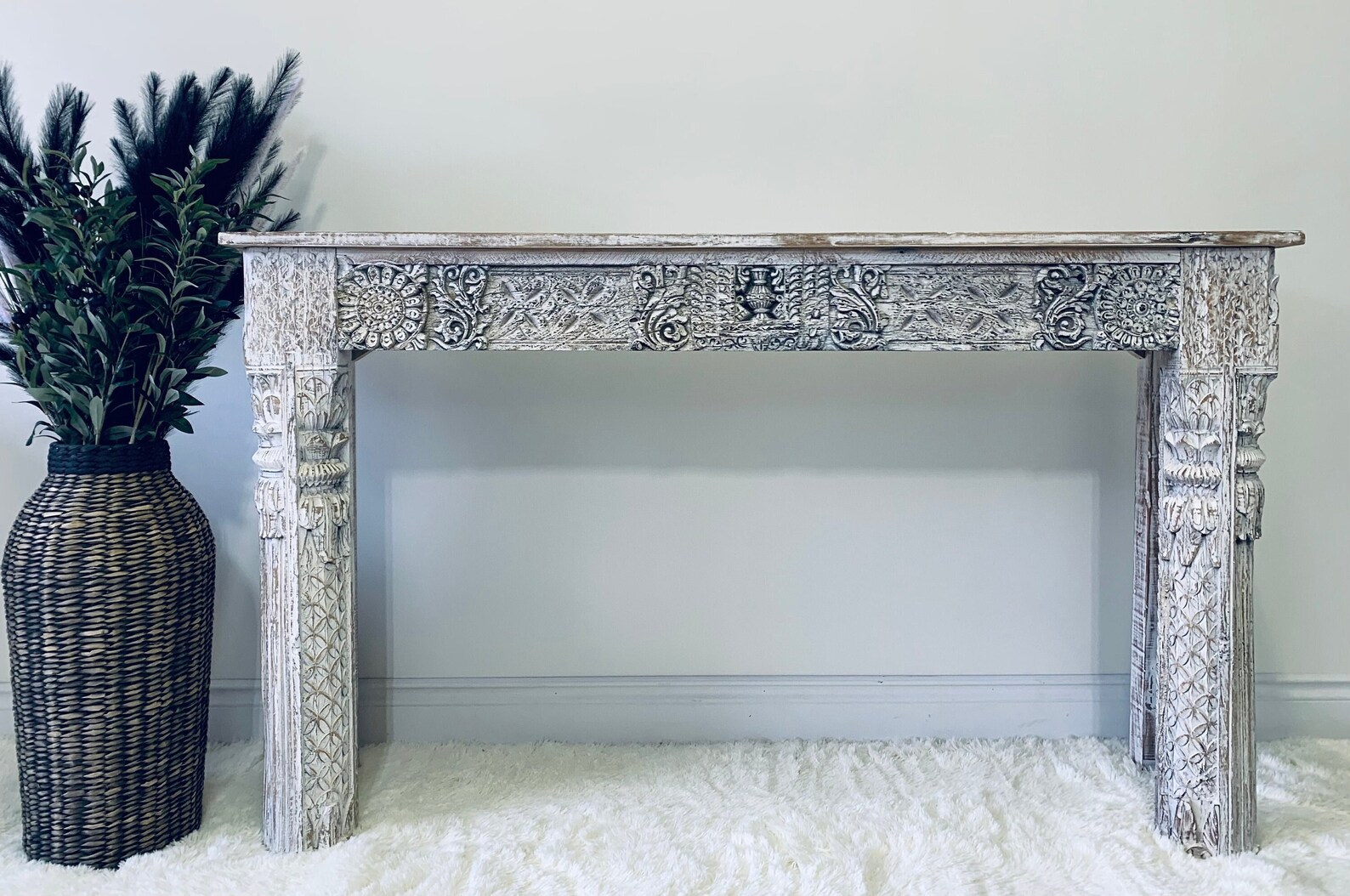 Vintage Rustic Indian Console Hand Carved Solid Wood Tribal Entry Table ...