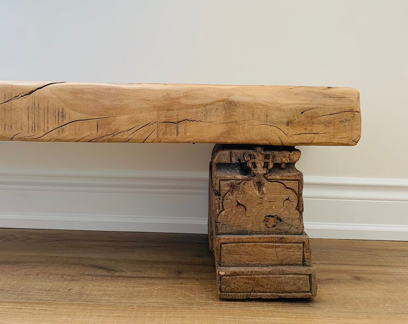 Vintage Rustic Indian Primitive Solid Wood Teak Bench Meditation Altar ...