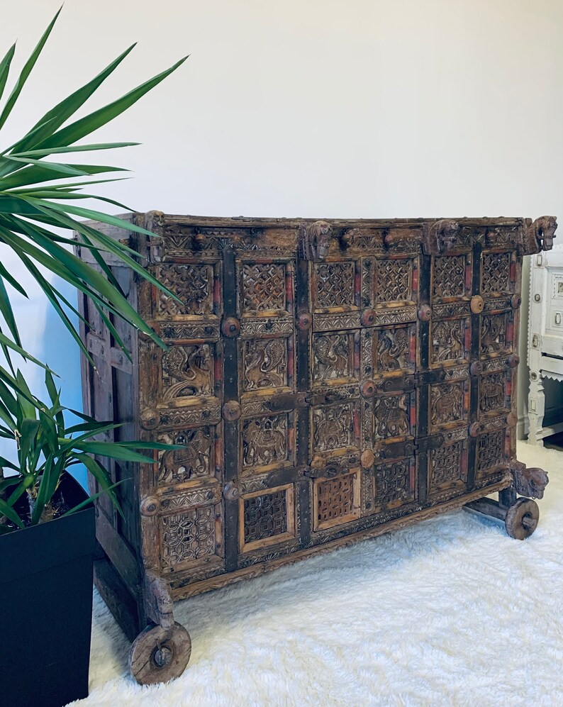 Vintage Rustic Indian Damachiya Antique Indian Wood Sideboard Credenza ...