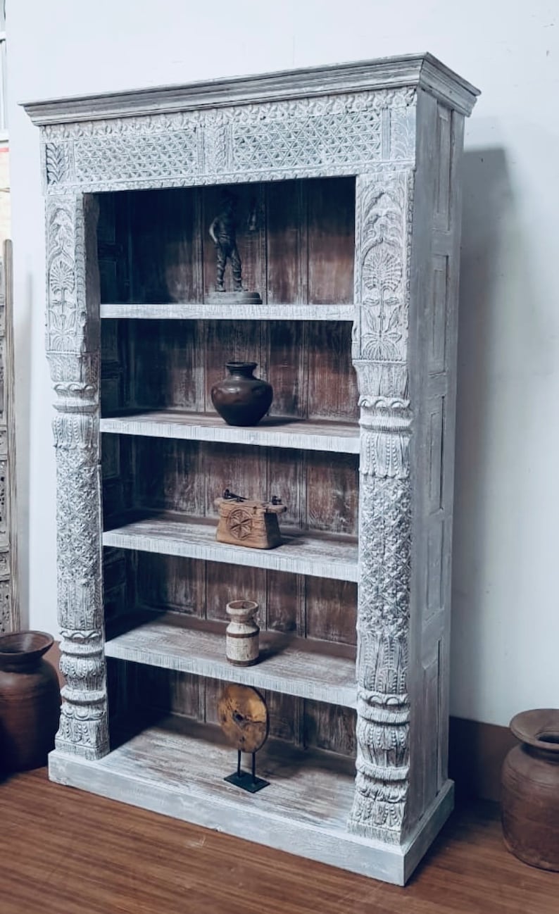 Vintage Rustic Indian Display Cabinet, Hand Carved Solid Wood ...