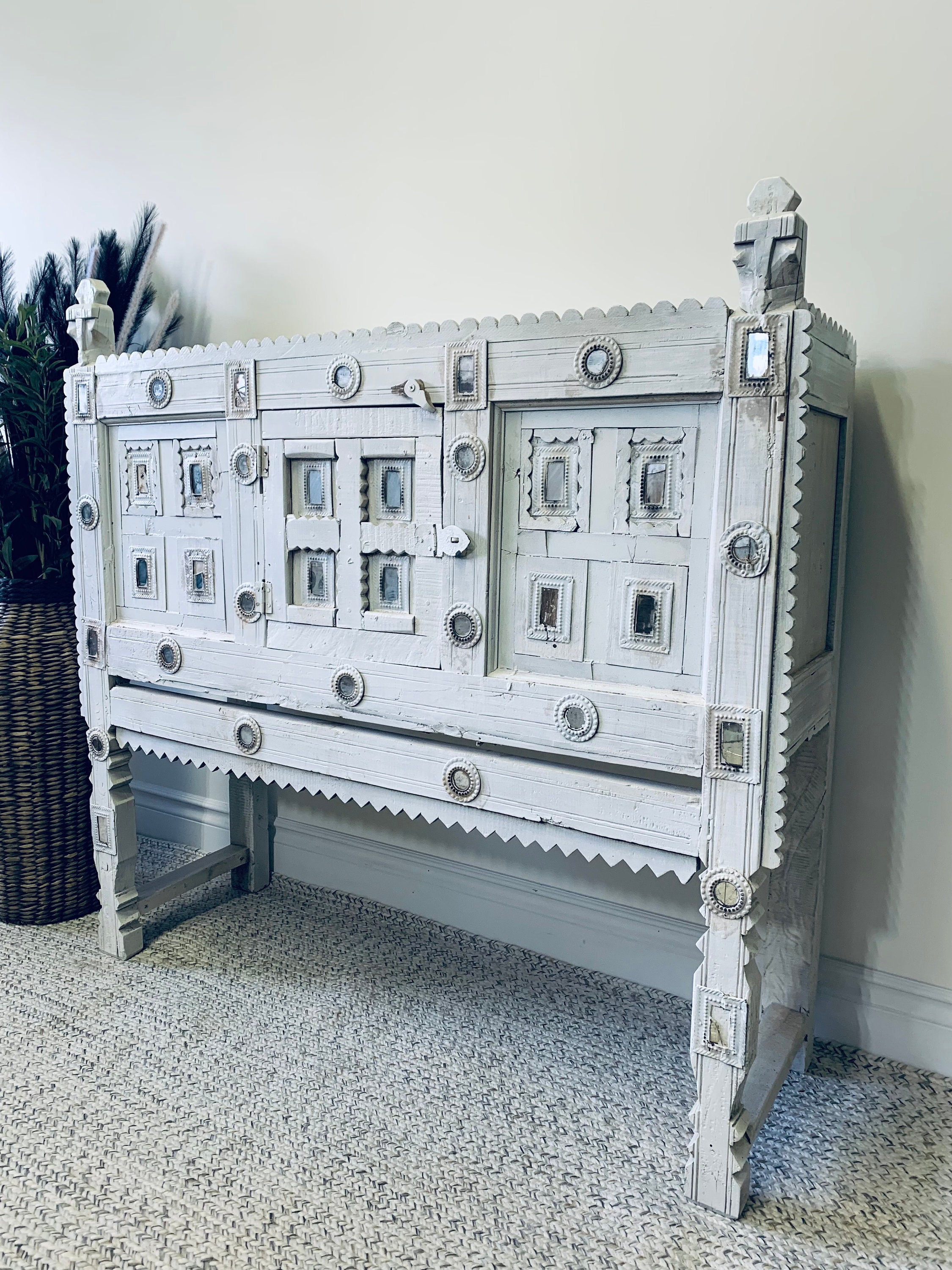 Vintage Rustic Indian Console Table Antique Cabinet Damchiya Sideboard ...