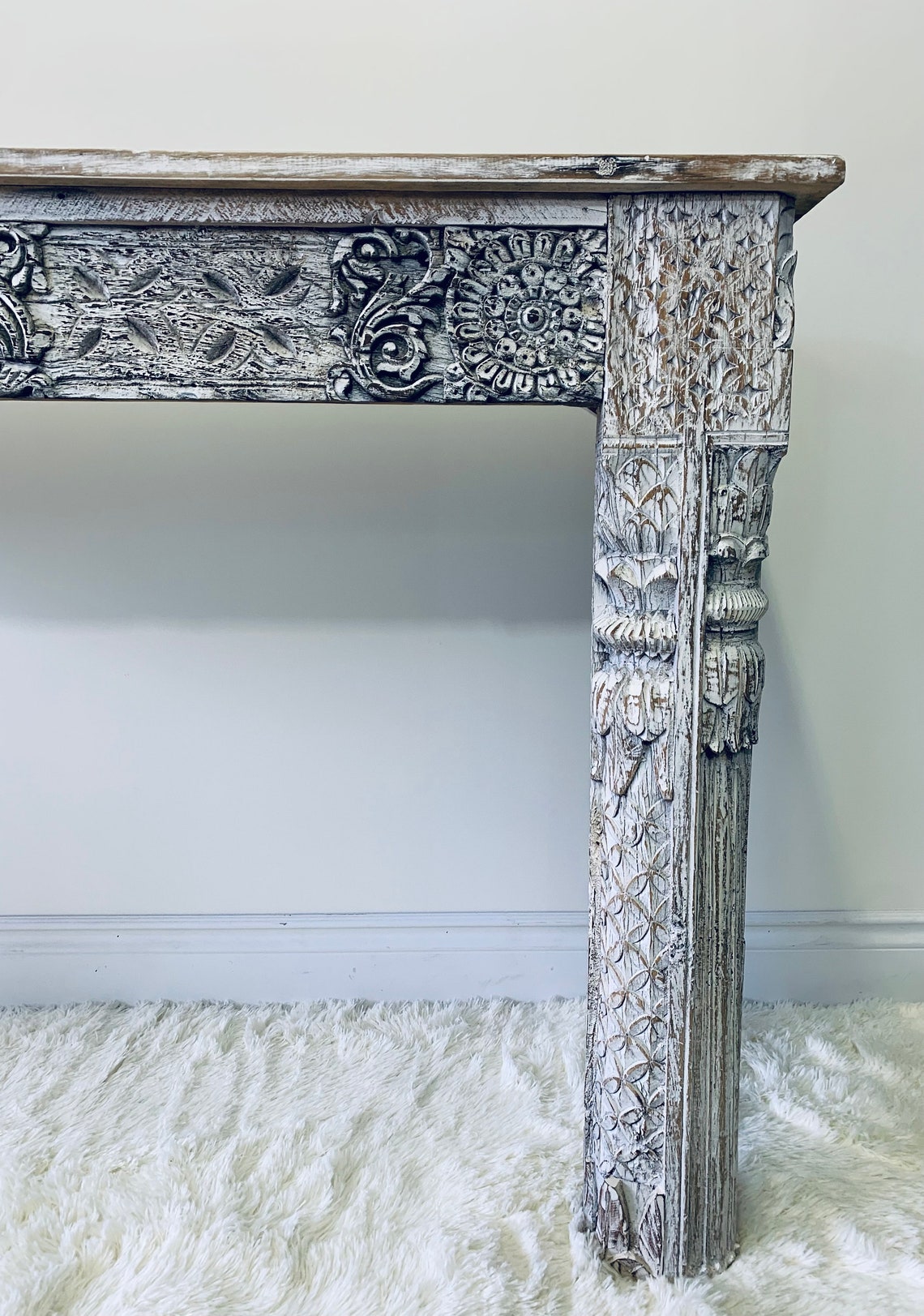 Vintage Rustic Indian Console Hand Carved Solid Wood Tribal Entry Table ...