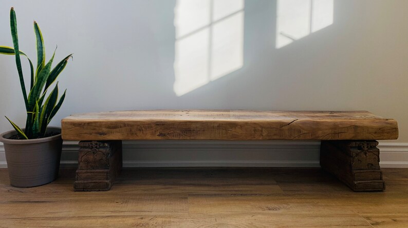 Vintage Rustic Indian Primitive Solid Wood Teak Bench Meditation Altar ...