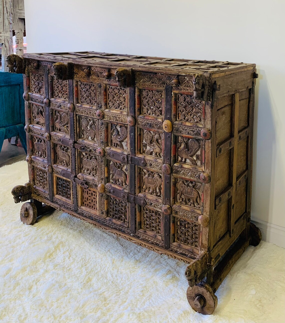 Vintage Rustic Indian Damachiya Antique Indian Wood Sideboard Credenza ...