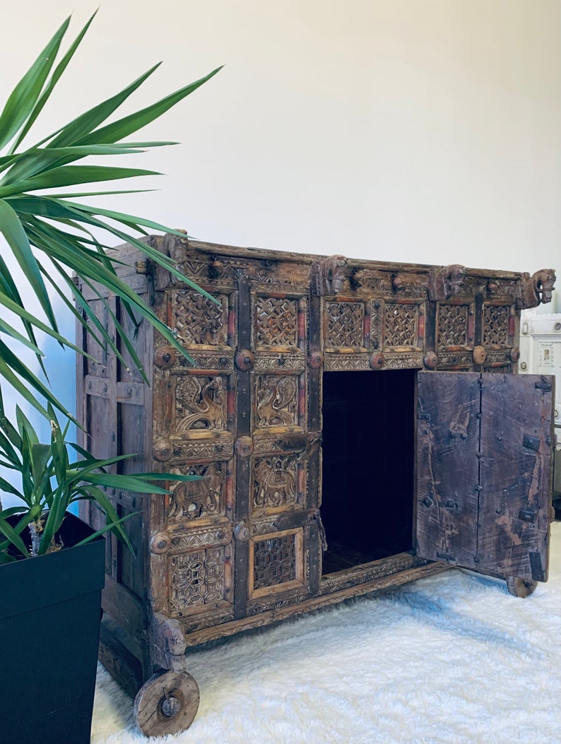 Vintage Rustic Indian Damachiya Antique Indian Wood Sideboard Credenza ...