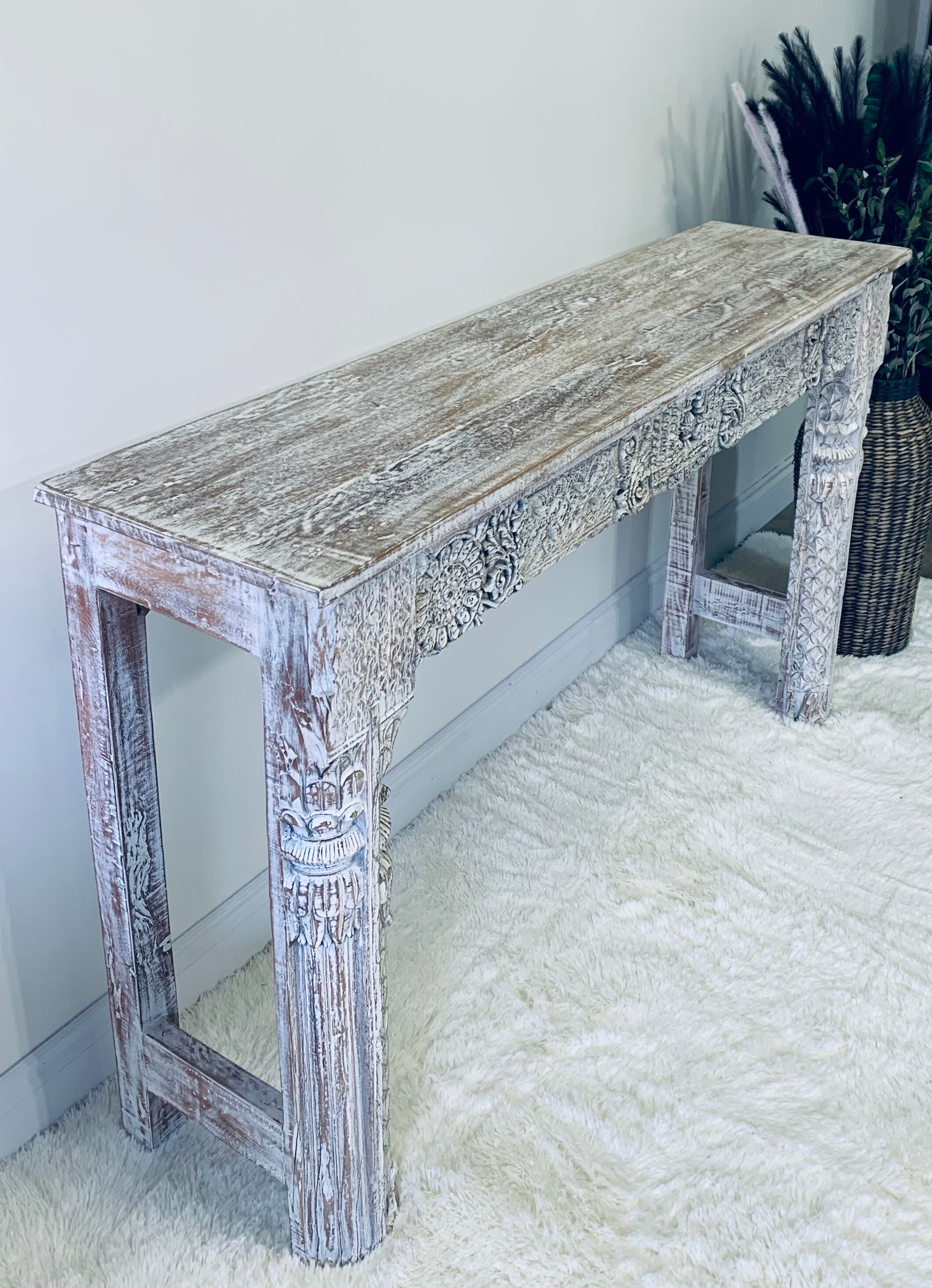 Vintage Rustic Indian Console Hand Carved Solid Wood Tribal Entry Table ...