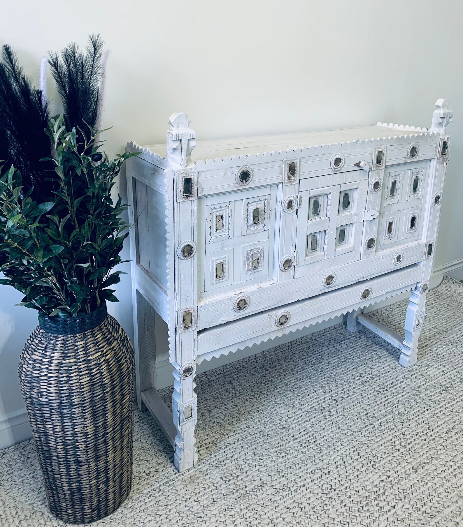 Vintage Rustic Indian Console Table Antique Cabinet Damchiya Sideboard ...