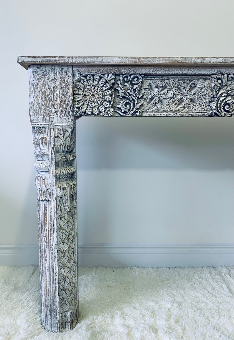 Vintage Rustic Indian Console Hand Carved Solid Wood Tribal Entry Table ...