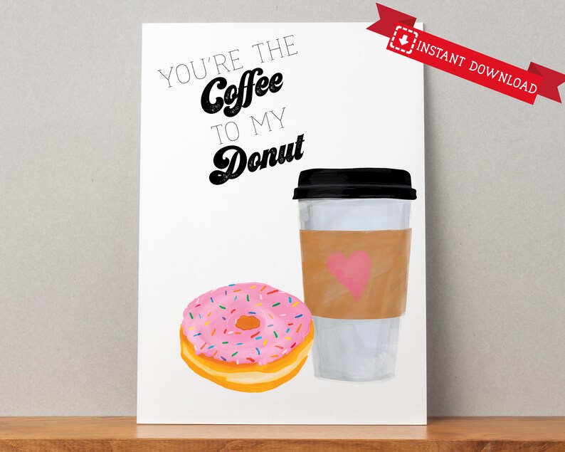 Printable Coffee and Donut Card, Print at Home Anniversary, Card for ...
