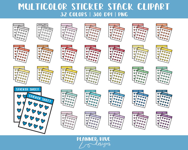 Planner Sticker Sheet Clipart | Sticker Sheet Stack | 32 Multicolor PNG ...