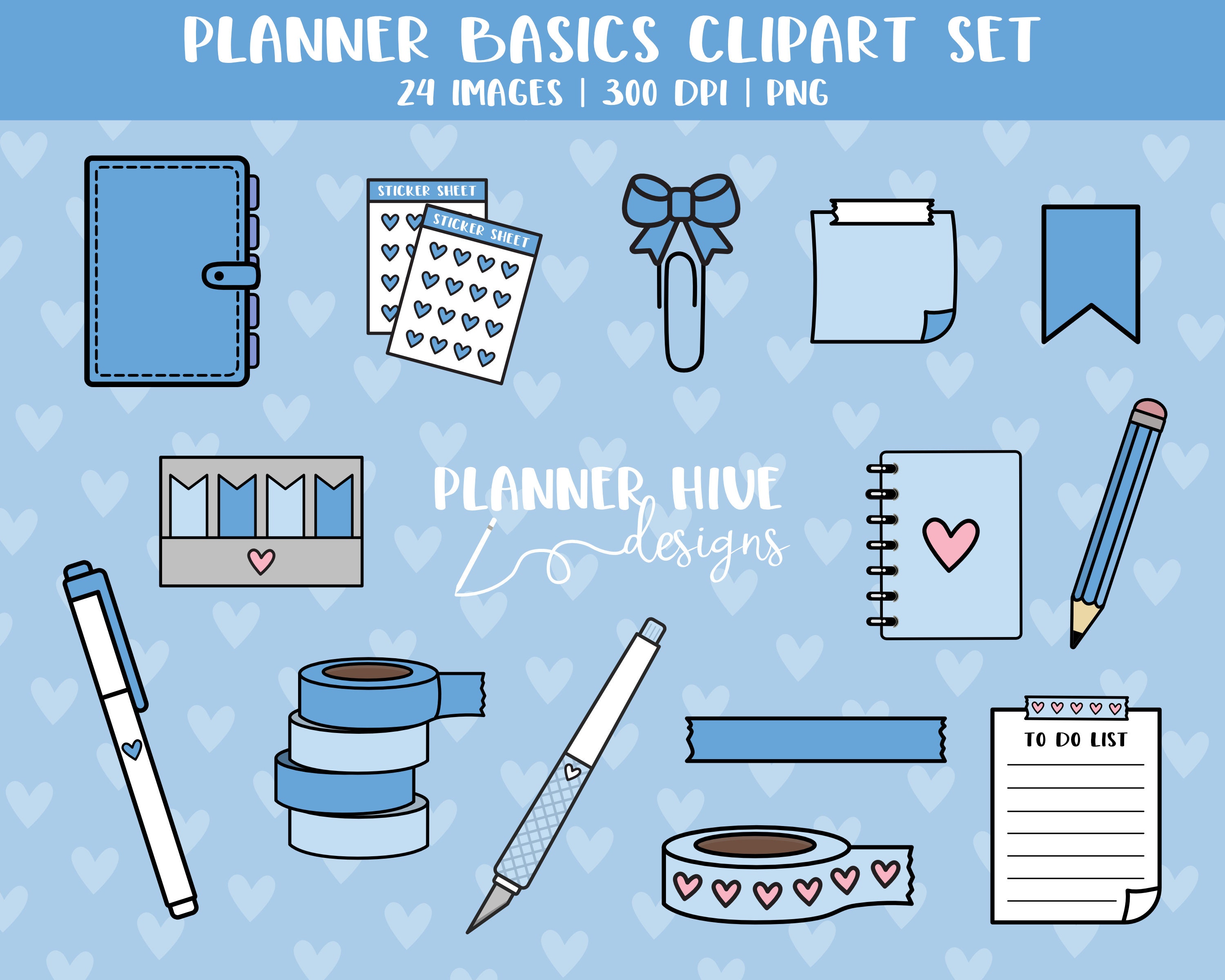 Planner Basics Clipart Blue | Planner Doodle | Planner Sticker Icons ...
