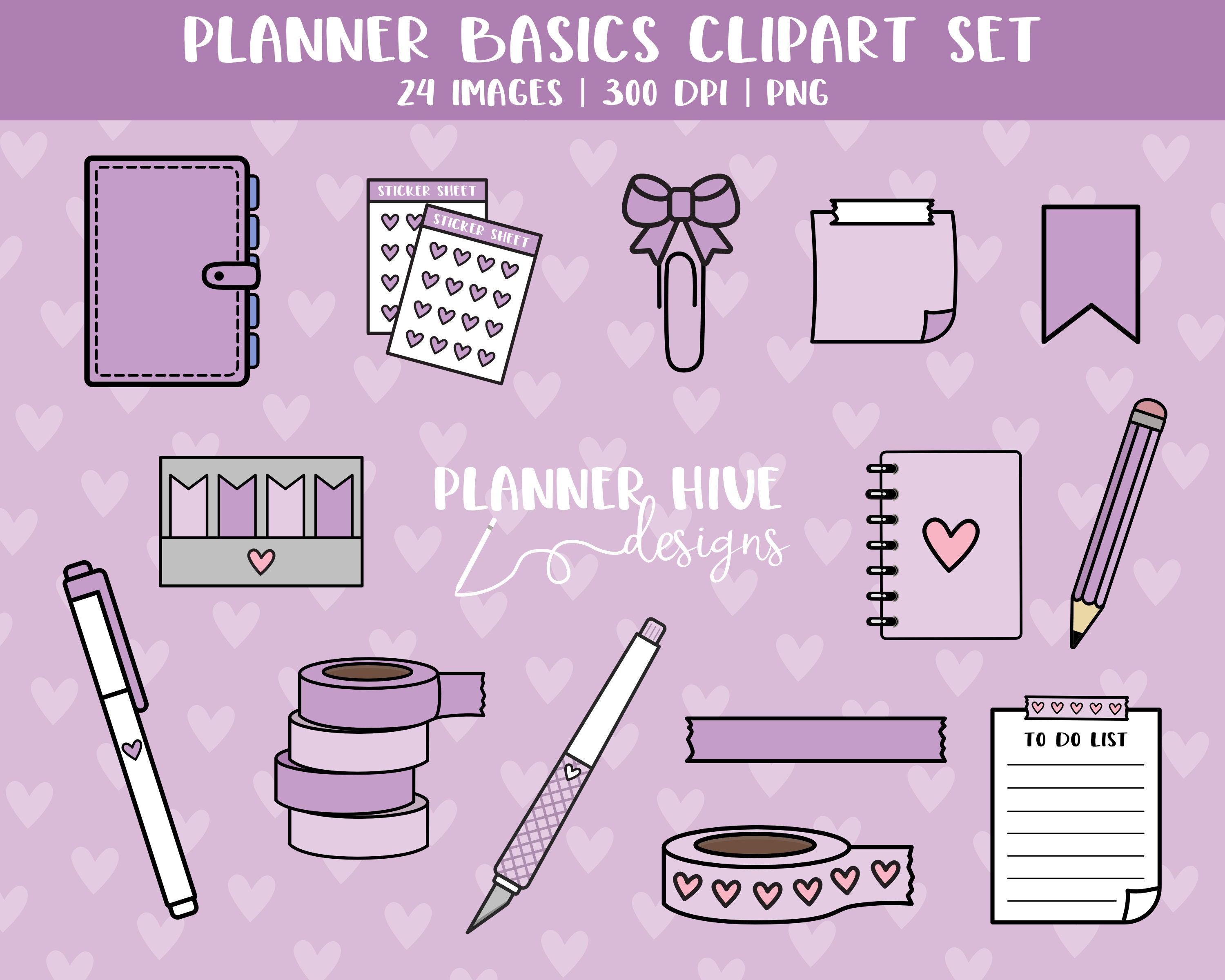 Planner Basics Clipart Purple | Planner Doodle | Sticker Graphics ...