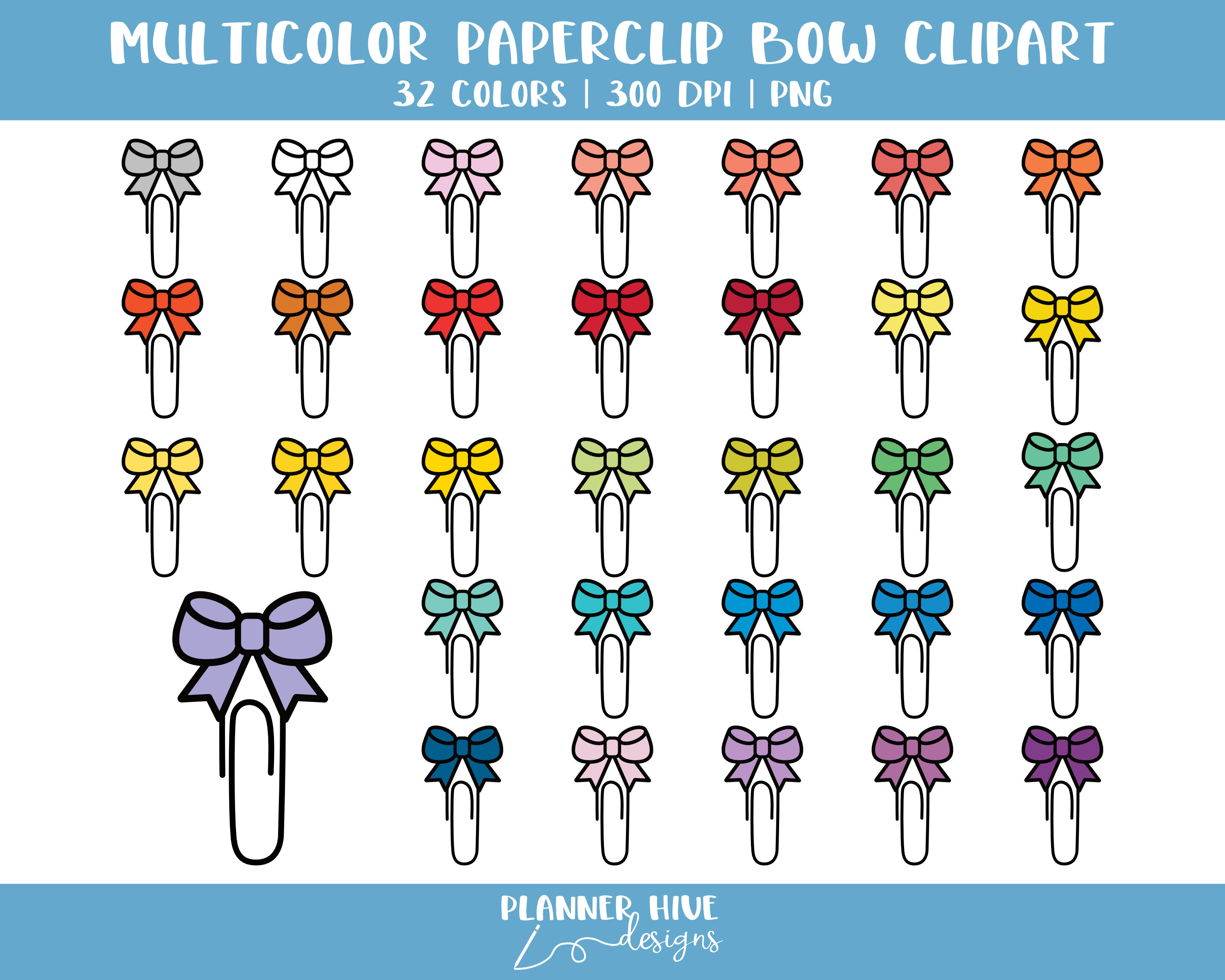 Paperclip With Bow Clipart | Planner Icons | Paperclip Doodle | Planner ...