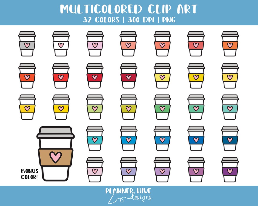 Coffee Cup Clipart | Coffee Doodle | 32 Multicolor PNG | Commercial Use ...