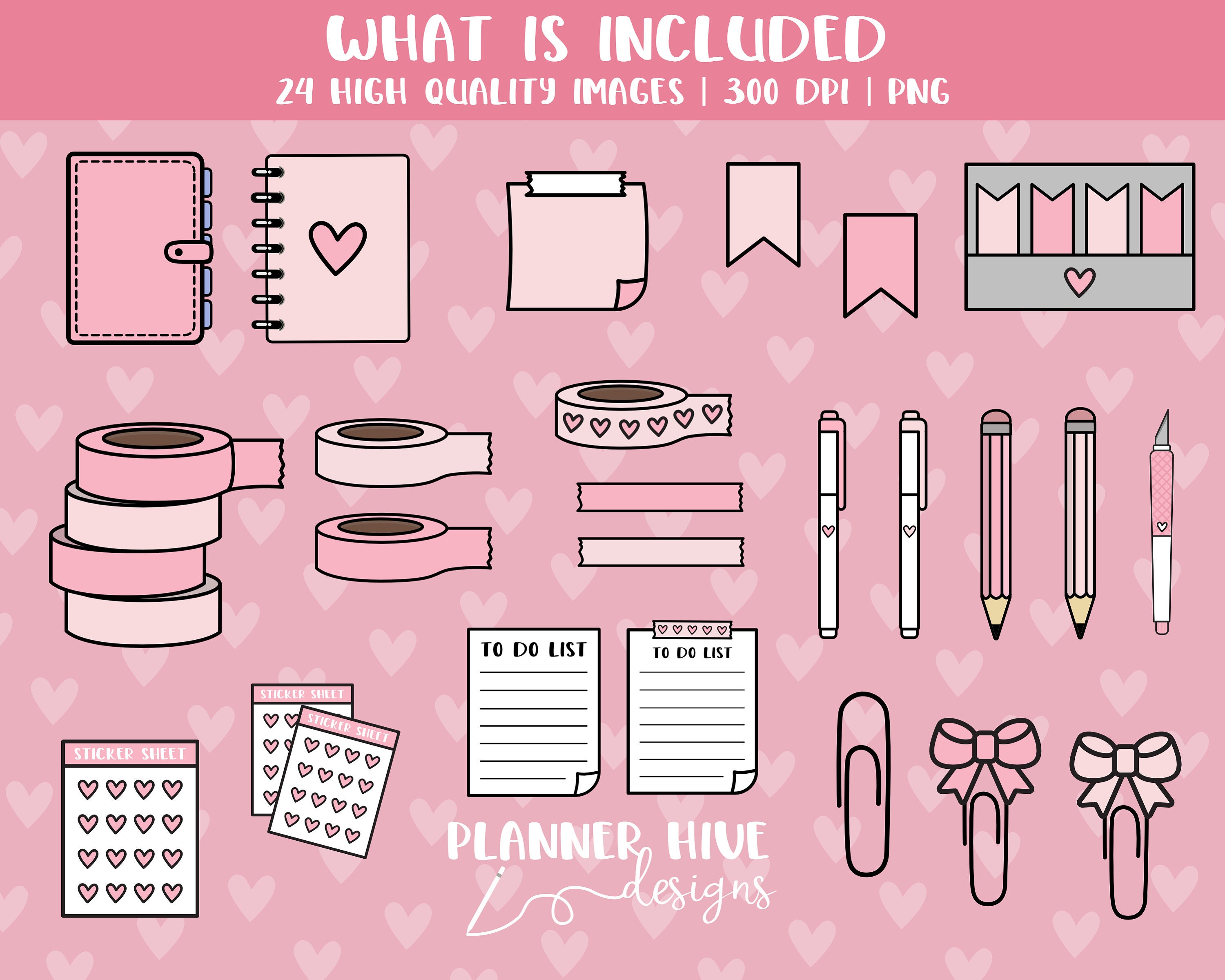 Planner Basics Clipart Pink | Planner Doodle | Planner Sticker Icons ...