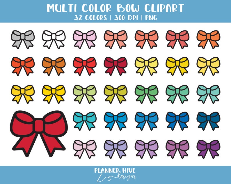 Bow Clipart | Bow Doodle | Cute Bow Icon | 32 Multicolor PNG | Planner ...