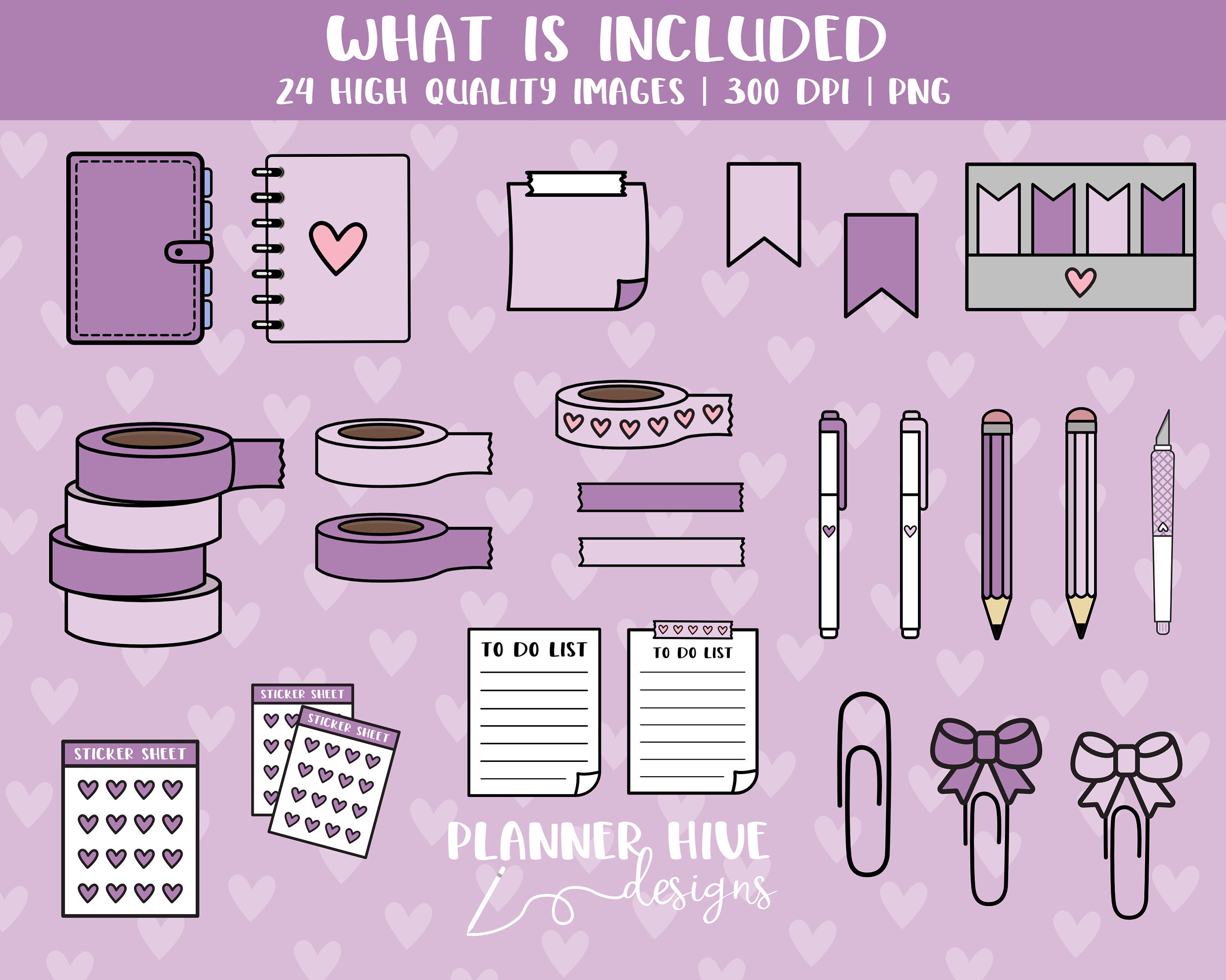 Planner Basics Clipart Purple | Planner Doodle | Sticker Graphics ...