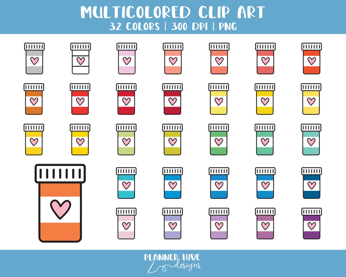 Pill Bottle Clipart | Pill Bottle Doodle | Medicine Icons | Functional ...