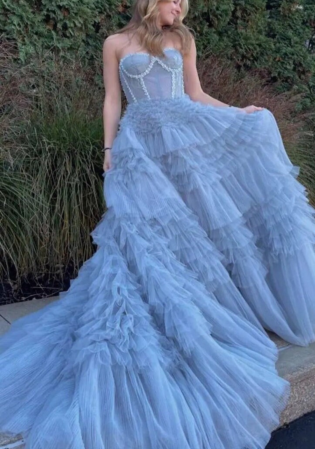 Charming Princess Evening Dress Tiered Prom Dress 3D Flowers - Etsy